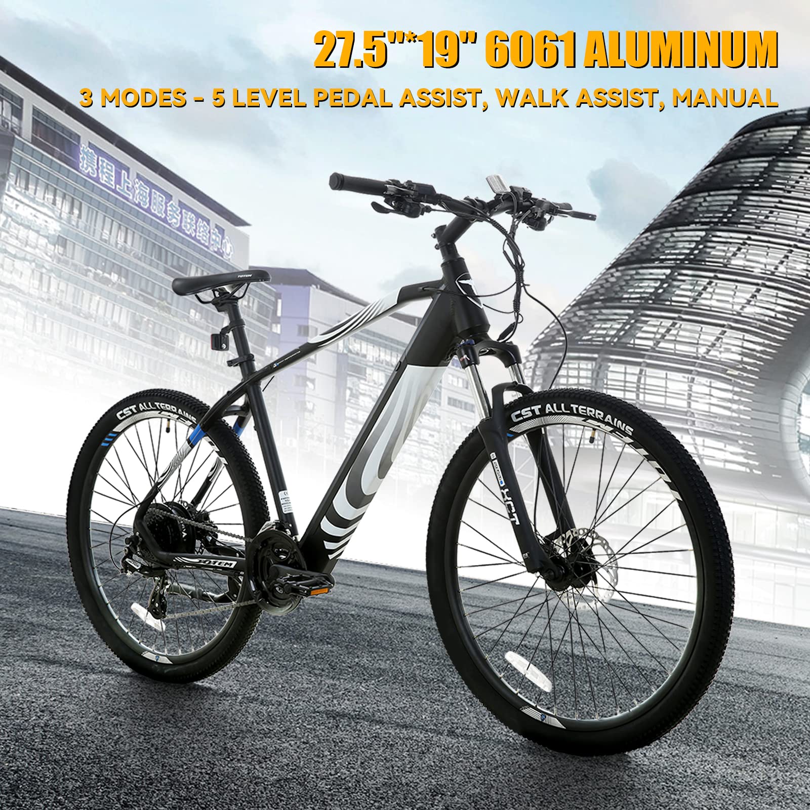 Totem Osprey Electric Bike for Adults, 27.5" Ebike 36V 14Ah Removable Integrated Lithium Battery, E-MTB with 24 Speed Gears, Suntour Hydraulic Lockout Fork