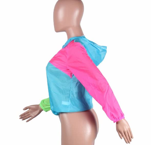 SUPERPINCHAQ Women’s crop windbreaker jacket, Sun protection Tracksuit Windbreaker Pullover Jacket Crop Zip Up Color Block(Blue,L)
