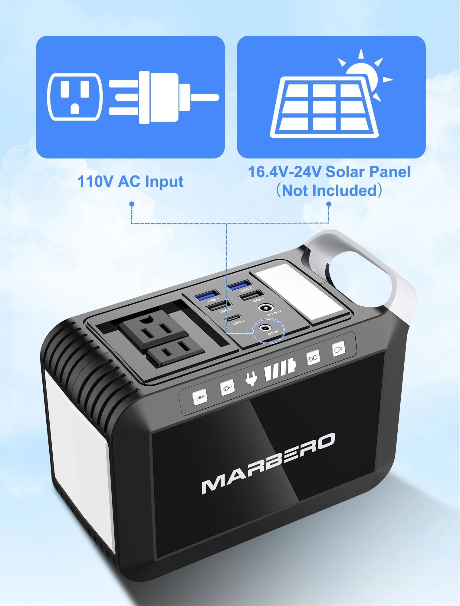 MARBERO 40000mAh Portable Power Bank with AC Outlet and 100W Portable Solar Panel for iPhone, Galaxy, Tablets Outdoor Camping Home Office Emergency,iPhone, Galaxy, Tablets