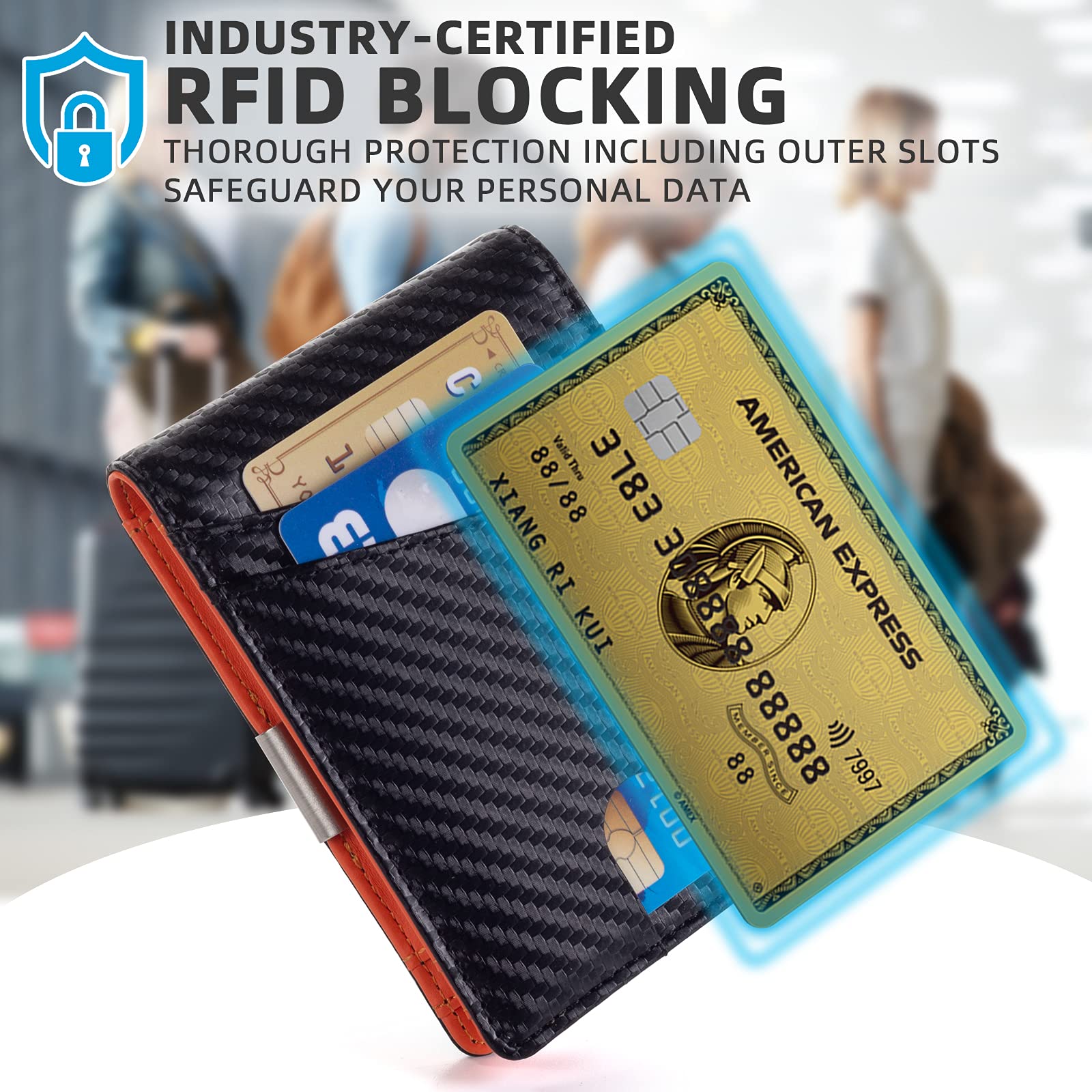 Mutural Minimalist Slim Wallet for Men, Premium Leather Wallet with Money Clip, RFID Blocking Front Pocket Stylish Bifold Wallet (Black & Blue)