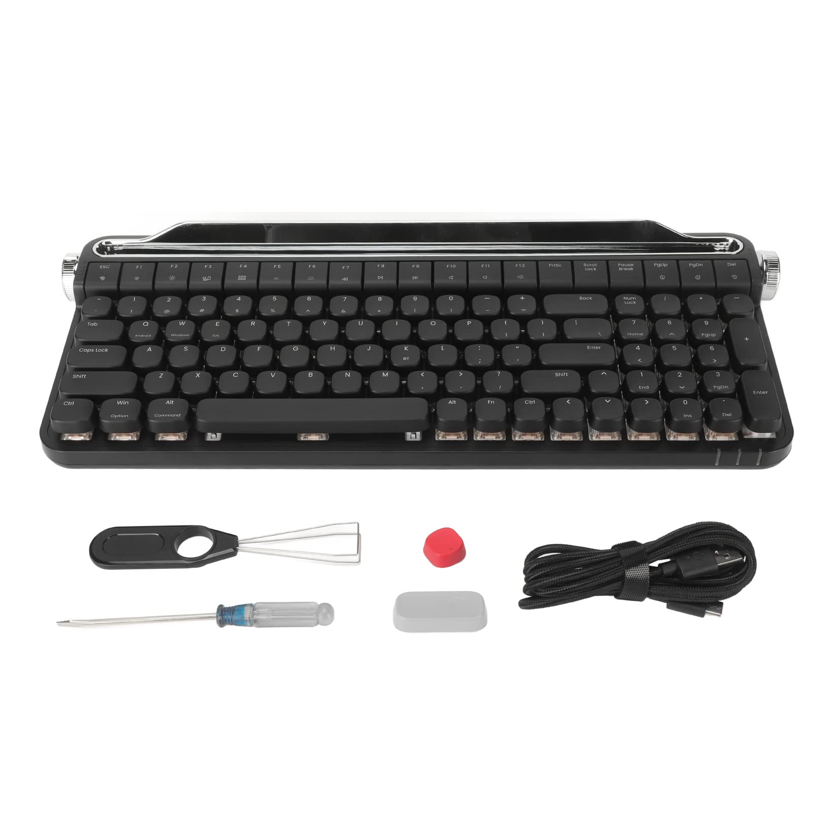 TOPINCN Typewriter Keyboard, 1500mAh Battery Dual Connection Modes Red Switch Retro Bluetooth Mechanical Keyboard with Keypad for Gaming (Black)