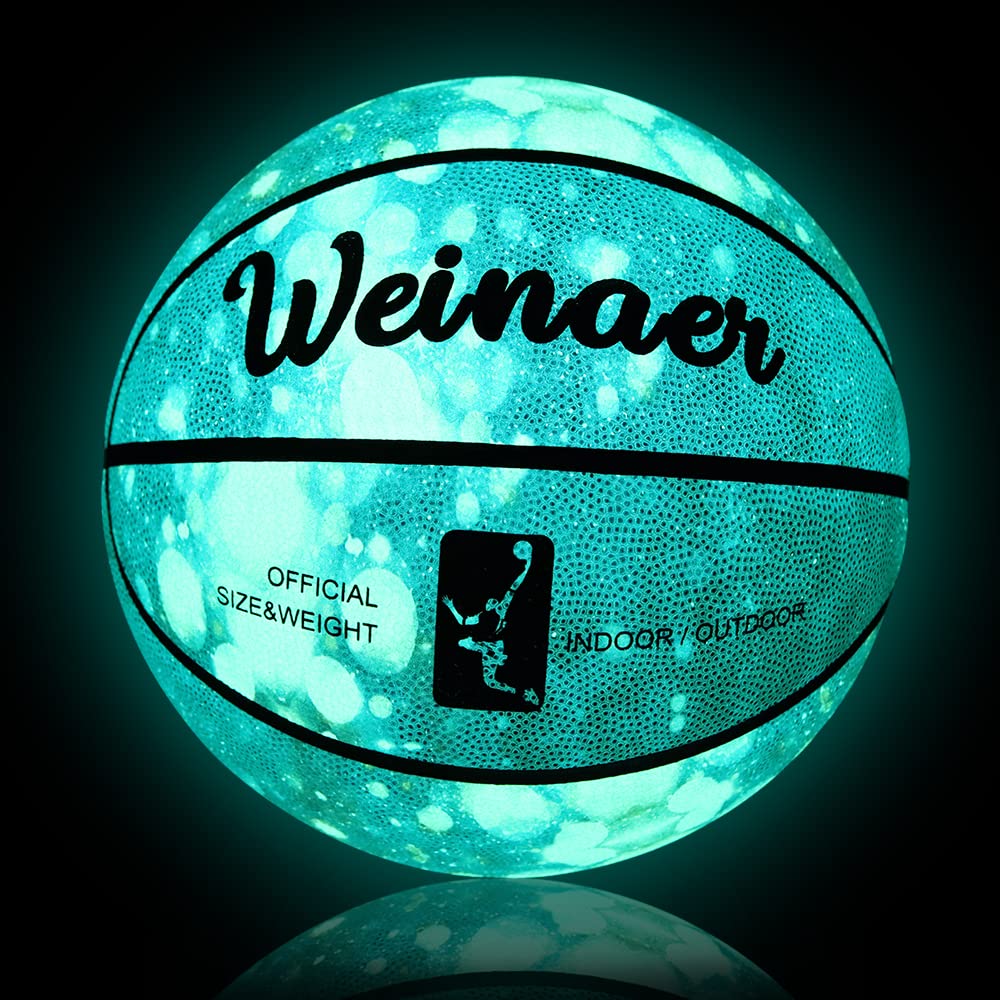 Touch Fish Glow in The Dark Basketball,Light up Starry Sky Luminous Leather Basketball, Aldult Indoor-Outdoor Night Basketbal