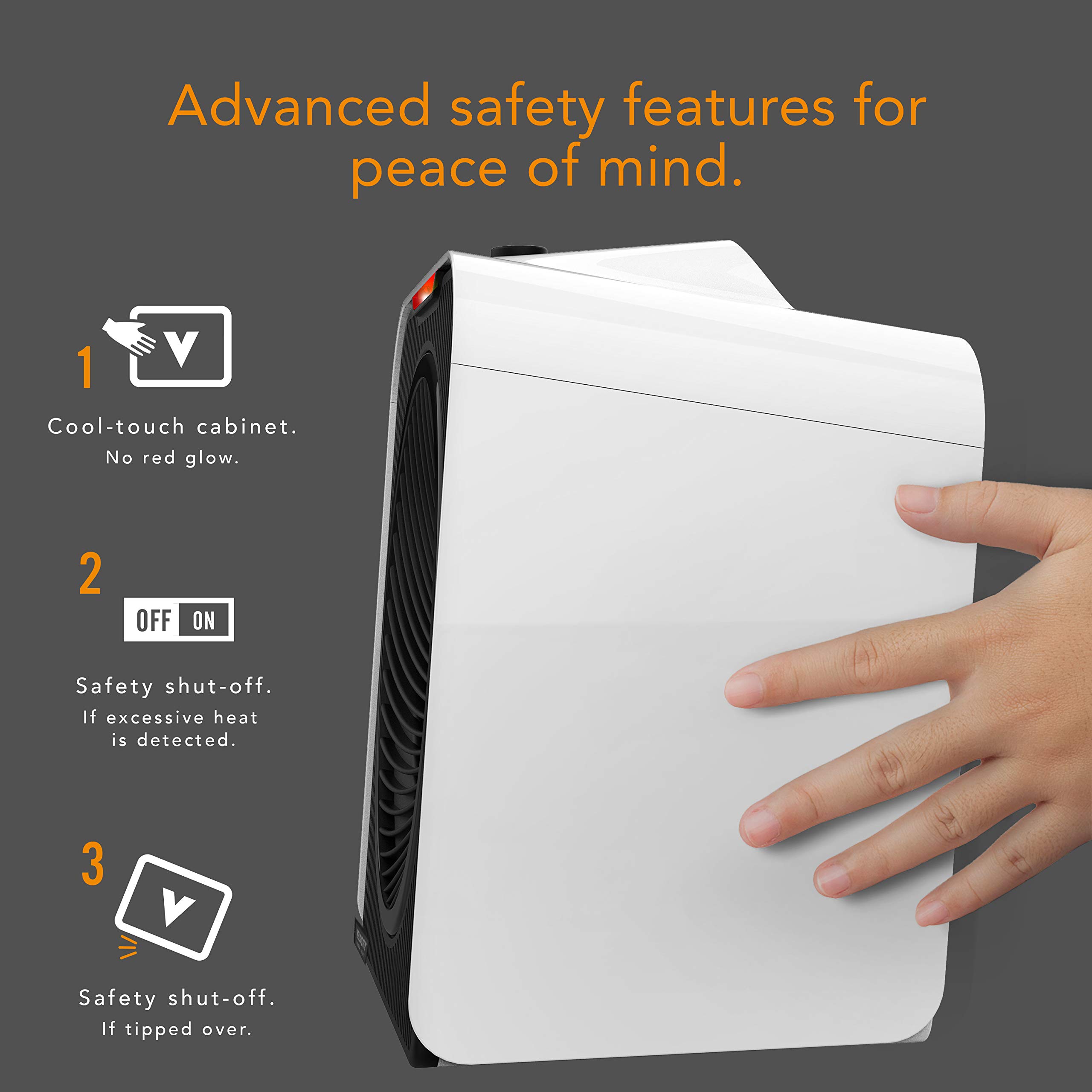 Vornado Velocity 3 Space Heater with 3 Heat Settings, Adjustable Thermostat, and Advanced Safety Features, White, Small