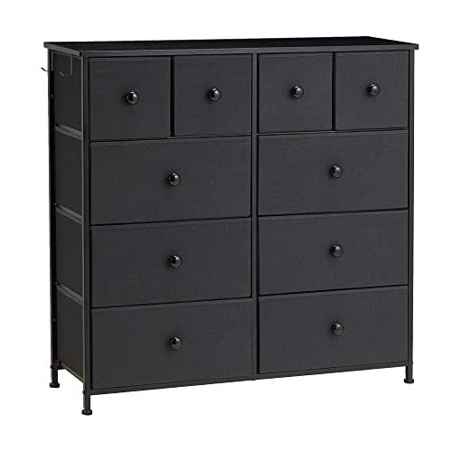 Sapodilla 10 Drawers Dresser for Bedroom,Chest of Drawers with Metal Frame Side Hook Wood Top,Large Capacity Closet Dresser in Living Room Hallway Nursery Storage Room (Black Grey, 10 Drawers)