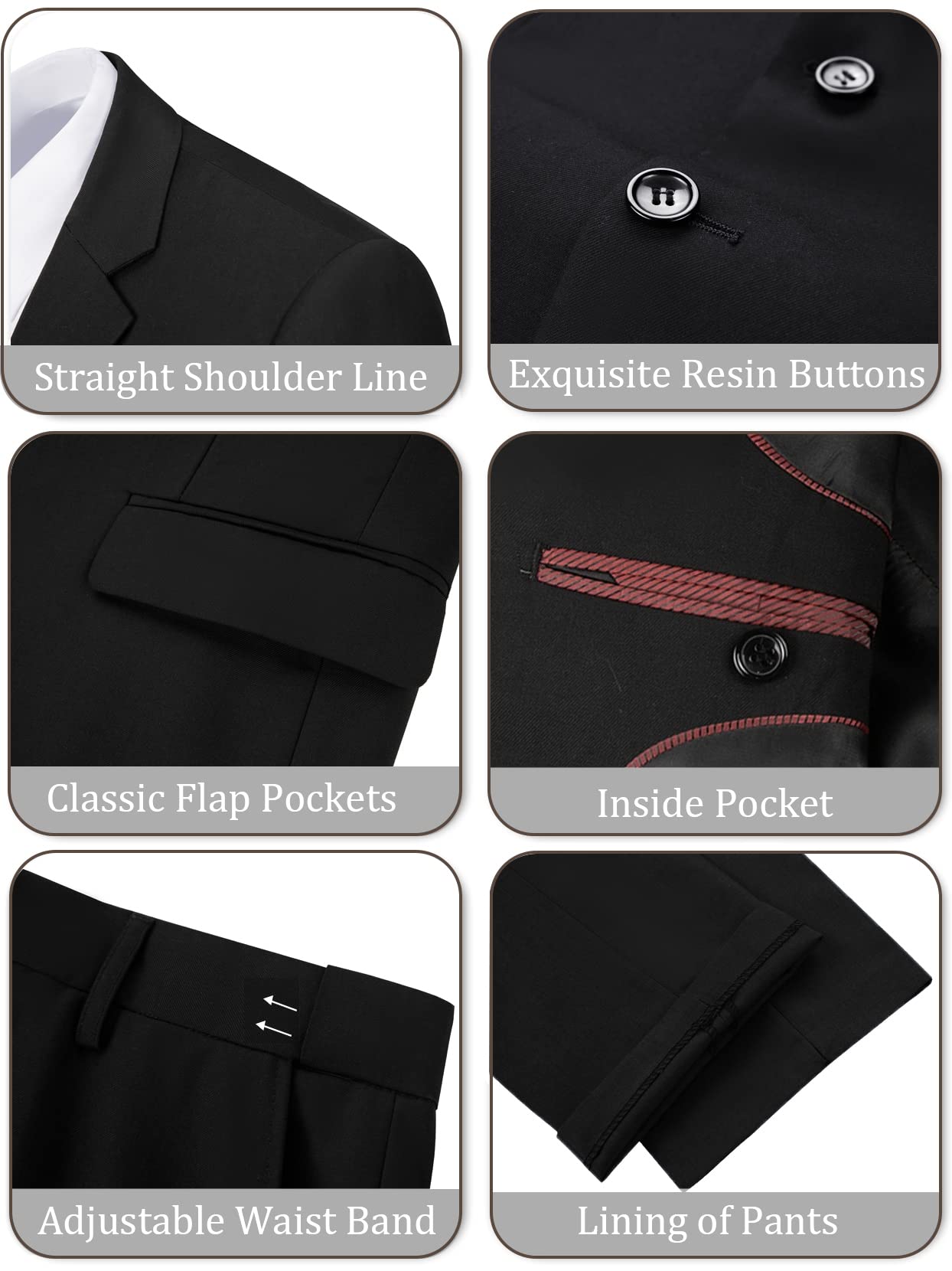 Men's Suit Slim Fit, 2 Piece Black Suits for Men, Solid Jacket Pants with Tie, Prom Wedding Homecoming Tuxedo Set XS