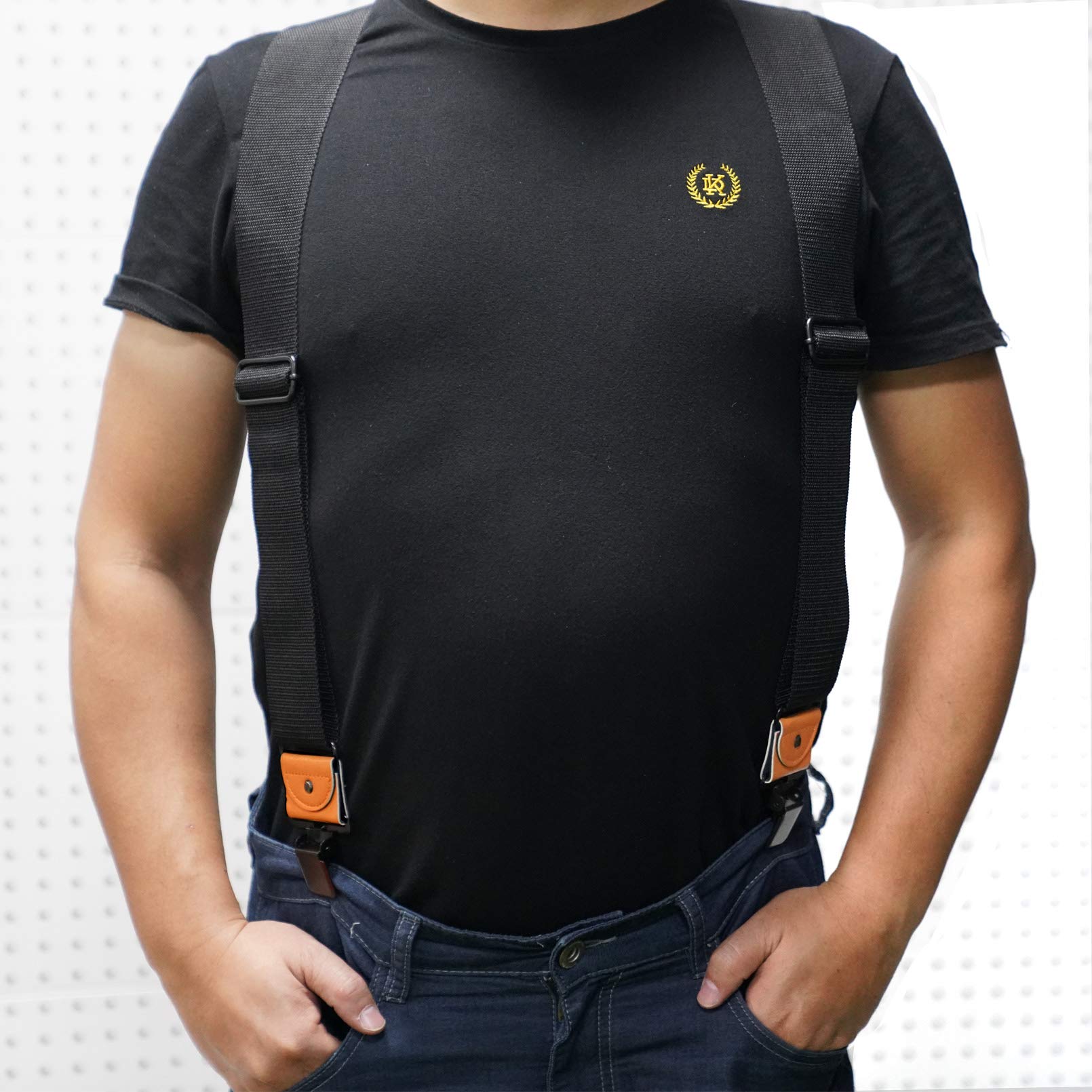 Melo Tough Men's Industrial Strength Suspenders Partial Elastic Tradesperson's Suspenders 2 inch Wide Tool Belt Suspenders (Black)