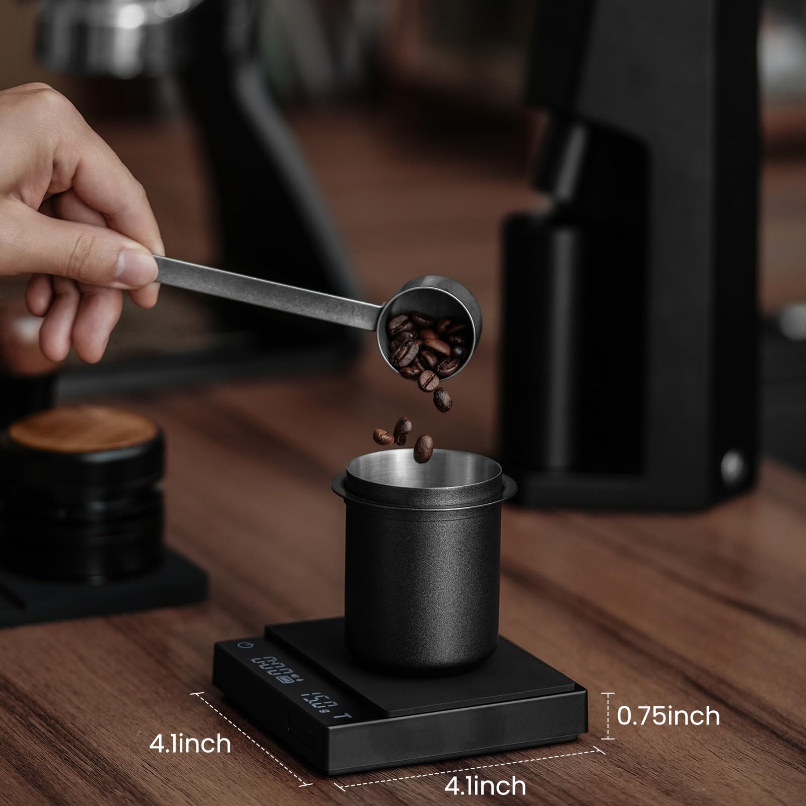 MHW-3BOMBER Mini Coffee Scale with Auto Timing, Rechargeable Espresso Scale with Timer, 2kg/0.1g High Precision Scale for Coffee Beans, Black ES6029B