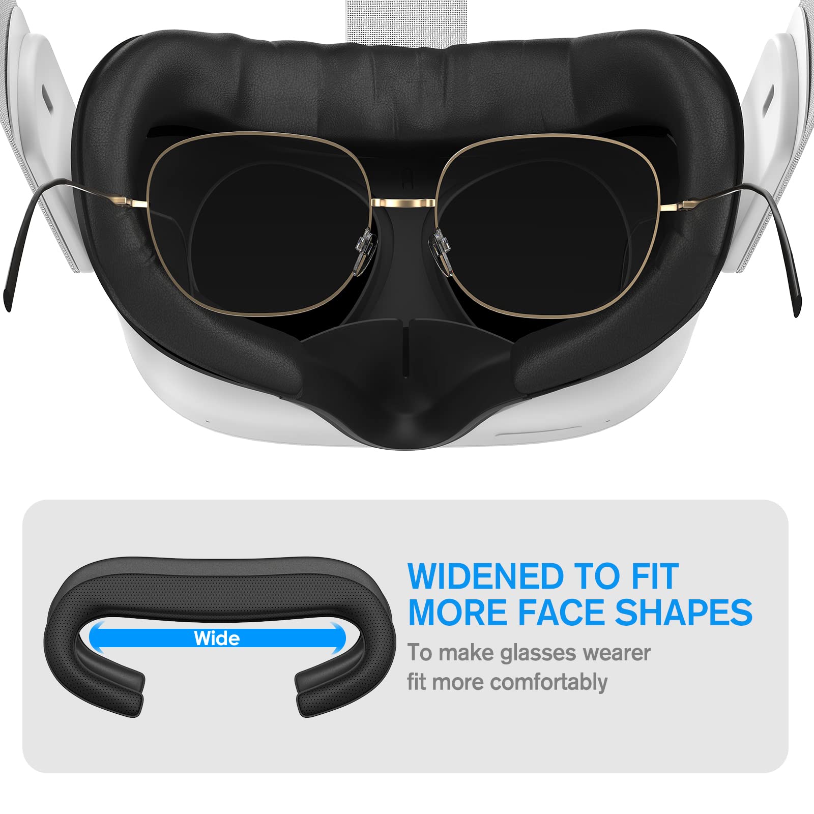 SUPERUS Facial Interface for Oculus/Meta Quest 2 with 2 Customized Face Cushion Foam Pad Replacements, Anti-Light Nose Pad, Lens Protector, and Glasses Spacer Comfort 7-in-1 Accessories Kit (Black)
