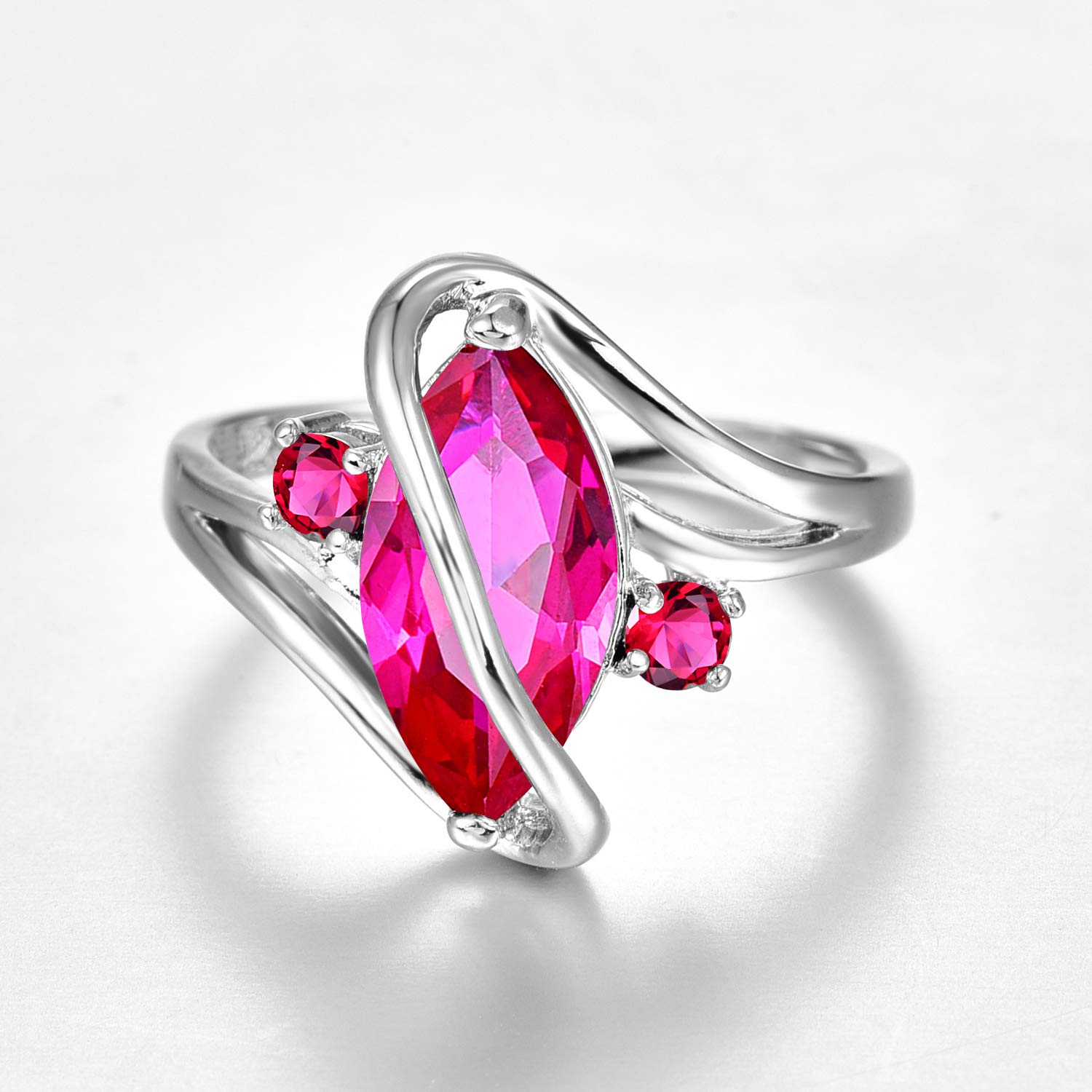 Psiroy 925 Sterling Silver Plated Created Ruby Spinel Filled Marquise Cut Rings for Women Size 12