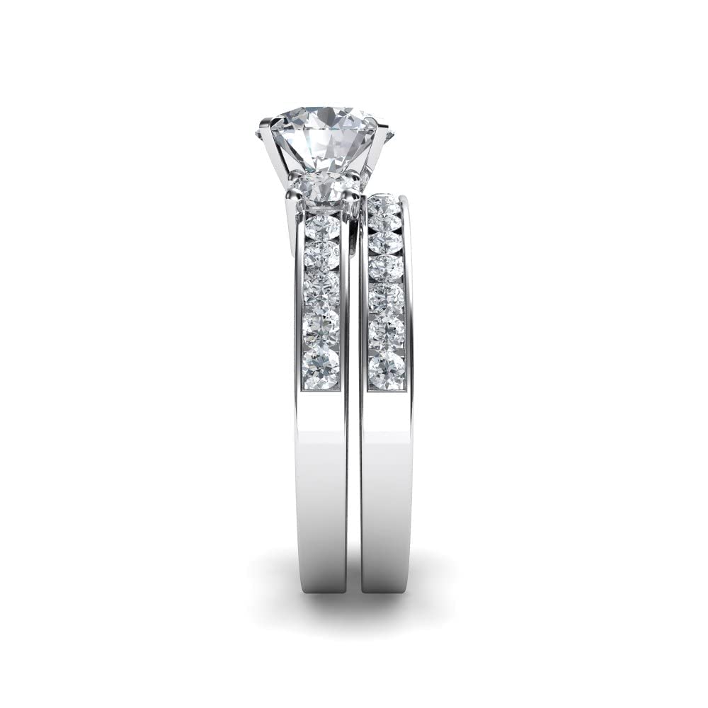 PREVELI 1ct Simulated Diamond Moissanite ENGAGEMENT RING & WEDDING BAND BRIDAL SET in Platinum Plated Silver | Size 5.5 US