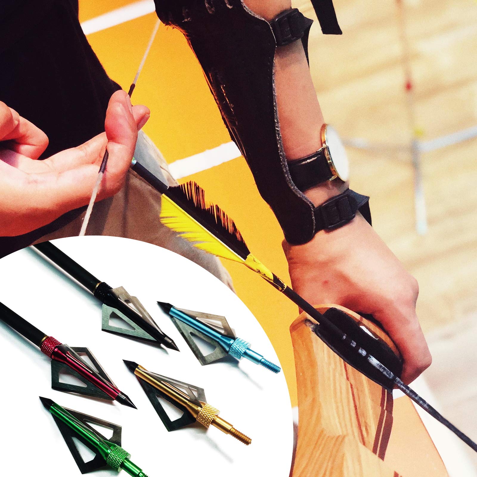 NOTHER 6 Pack Arrow Boardheads Hunting Archery Stainless Steel Arrowhead Fixed Blades Compound Crossbow (red)