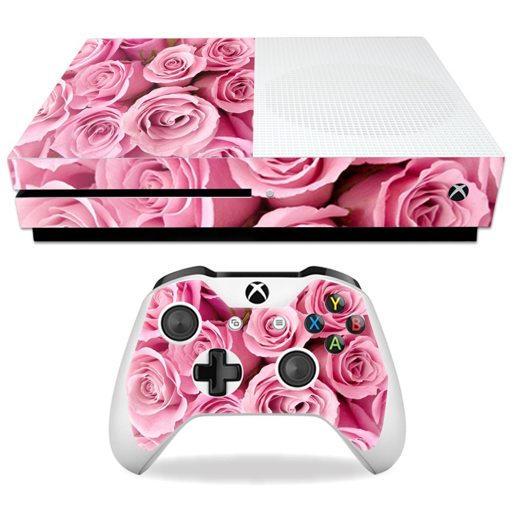 MightySkins Skin Compatible with Microsoft Xbox One S - Pink Roses | Protective, Durable, and Unique Vinyl Decal wrap Cover | Easy to Apply, Remove, and Change Styles | Made in The USA