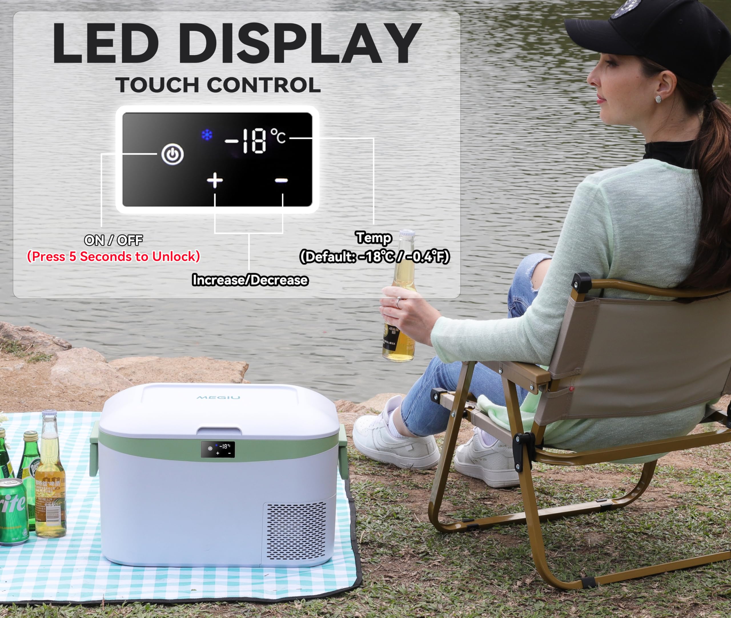 Megiu 12 Volt Refrigerator Portable Car Freezer 13.5 Quart (12.8 Liter) Compressor Cooler 12V/24V DC 110~240 Volt AC for Truck Van RV Camper SUV Boat Travel Camping Road Trips Tailgating -18℃~+15℃