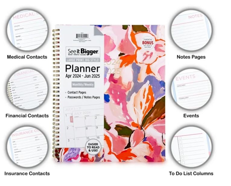 PlanAhead See IT Bigger Specialized Large Print, April 2024 June 2025 Weekly Monthly Large Planner, Size 8.5" x 11" and 6 in 1 Multicolor Ballpoint Colorful Ink Penfrom TheBeliver LLC.