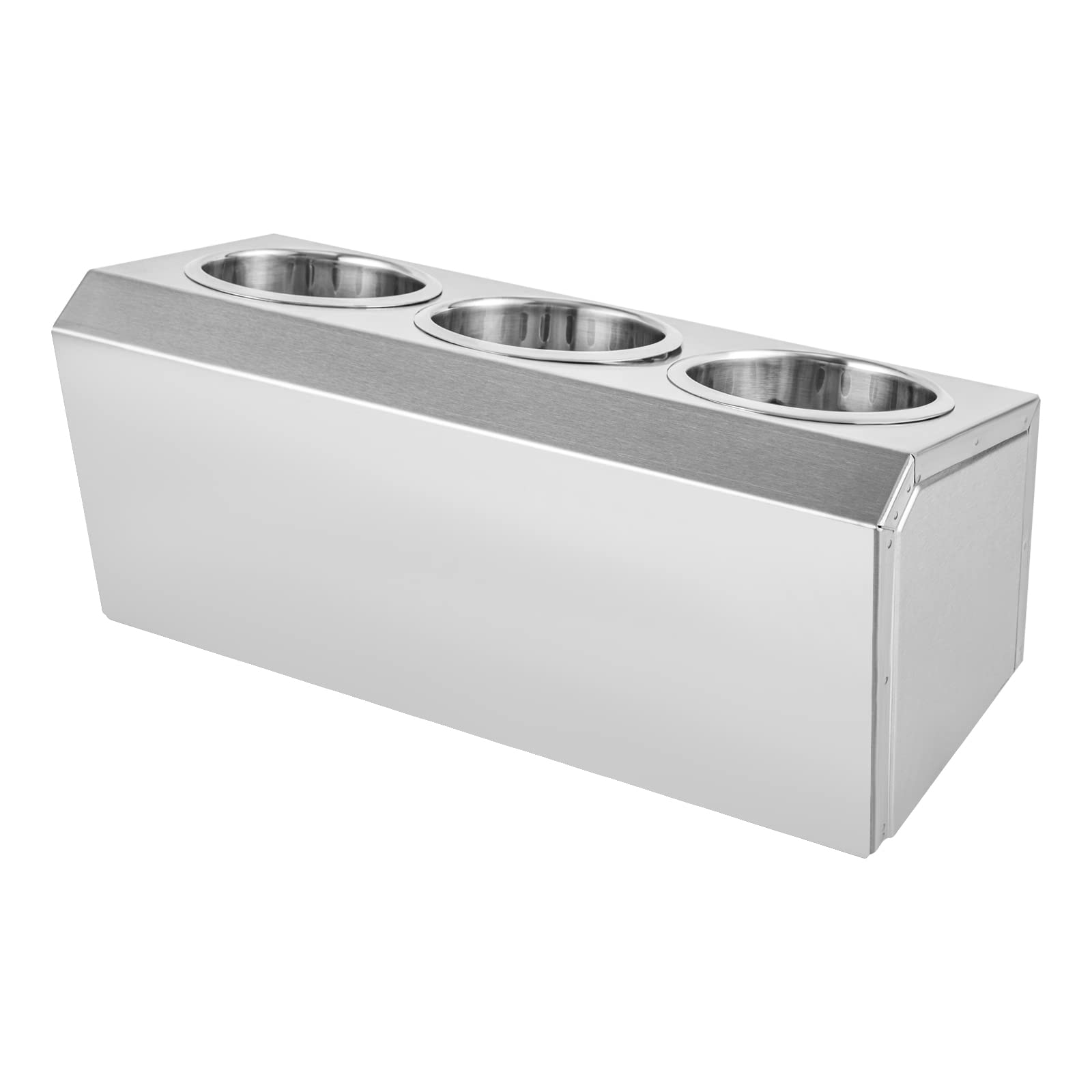 TFCFL Flatware Cylinder Holder,Commercial 3-Hole Stainless Steel Cylinder Flatware Silverware Utensil Holder Organizer Caddy 15.16x6.1x6.3inch,Silver (3-Hole)