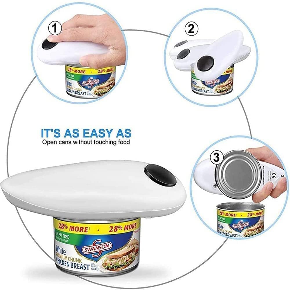 LuciBella Electric Automatic Can Opener Safety Smooth Edge Jar Bottle Opener Open Your Can With One push of Button Handheld Automatic Battery Operated (white)