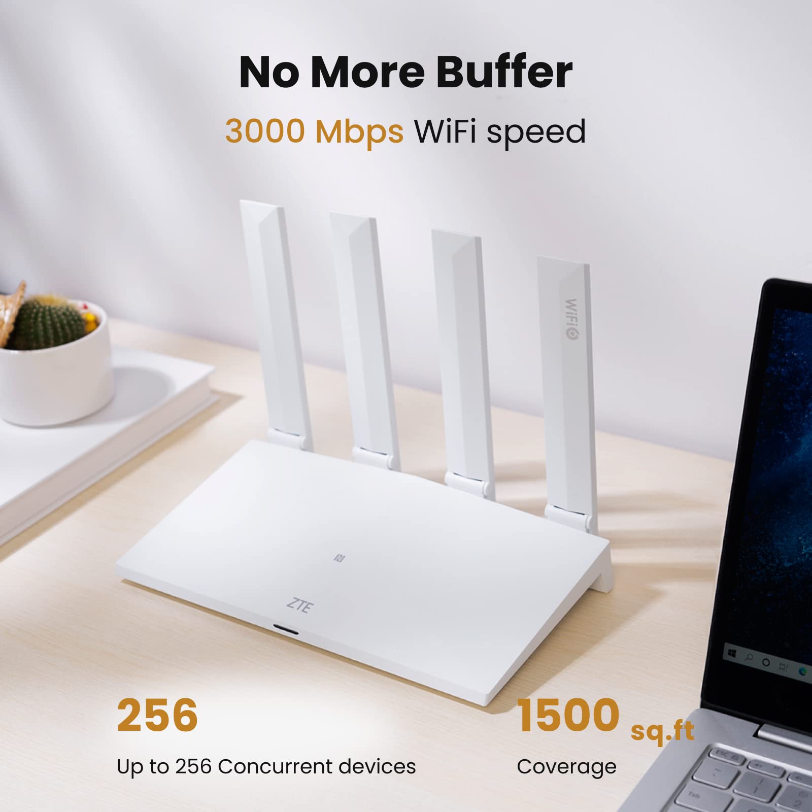 ZTE Ax3000 Pro WiFi 6 Router β Dual Band Router for Wireless Internet, Speed up to 3 Gbps, Supports Guest WiFi, Parental Controls, QoS, NFC Connection, Router with Large Coverage for Gaming Streaming