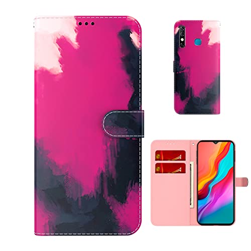 ShinyCase for Tecno Camon 12 Case with Stand,Colorful Watercolor PU Leather Wallet Folio Flip Cover Magnetic Durable TPU Protective Phone Case for Tecno Camon 12/Spark 4,Black Red