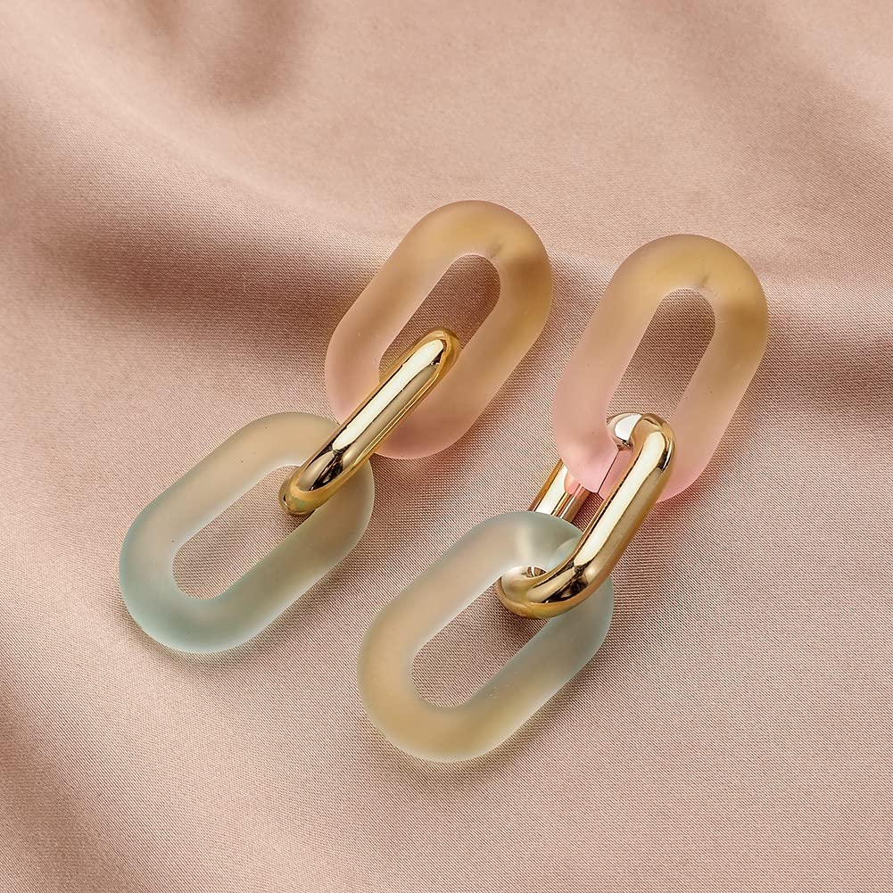 Oval Resin Acrylic Dangle Drop Stud Earrings Sterling Silver Pins Rainbow Multi Color Thick Chunky Chain Bohemia Statement Dangle Earring Studs Fashion Jewelry Gifts for Women