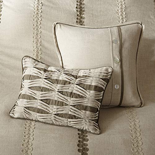 Madison Park Signature Chateau King Size Bed Comforter Set Bed In A Bag - Taupe , Soutache Cord Embroidery β 9 Pieces Bedding Sets β Faux Linen Bedroom Comforters