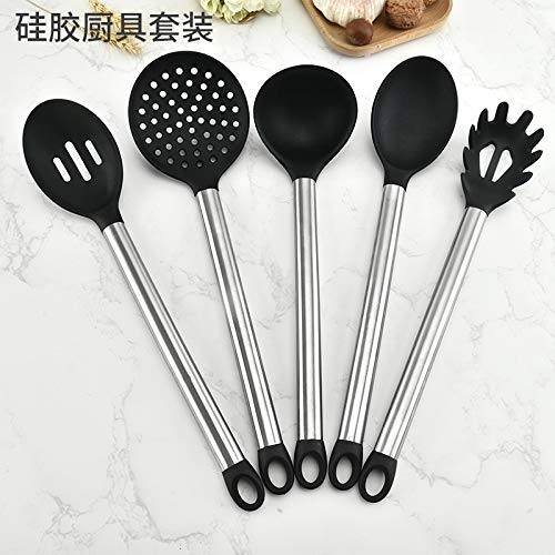 LMMDP Silicone Cooking Kitchen Utensils Set Stainless Steel Handle Spatula Spoon Tongs Whisk Cookware Kitchen Tools Set (Size : 12 Pieces)