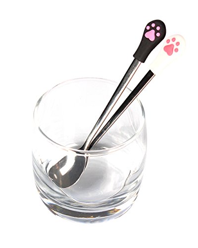 Silicone Head Cat Paw Design Stainless Steel Coffee/Tea/Dessert/Drink/Mixing/Milkshake Spoon Tableware Flatware Gadgets Hanging Spoon Hanging Spoon