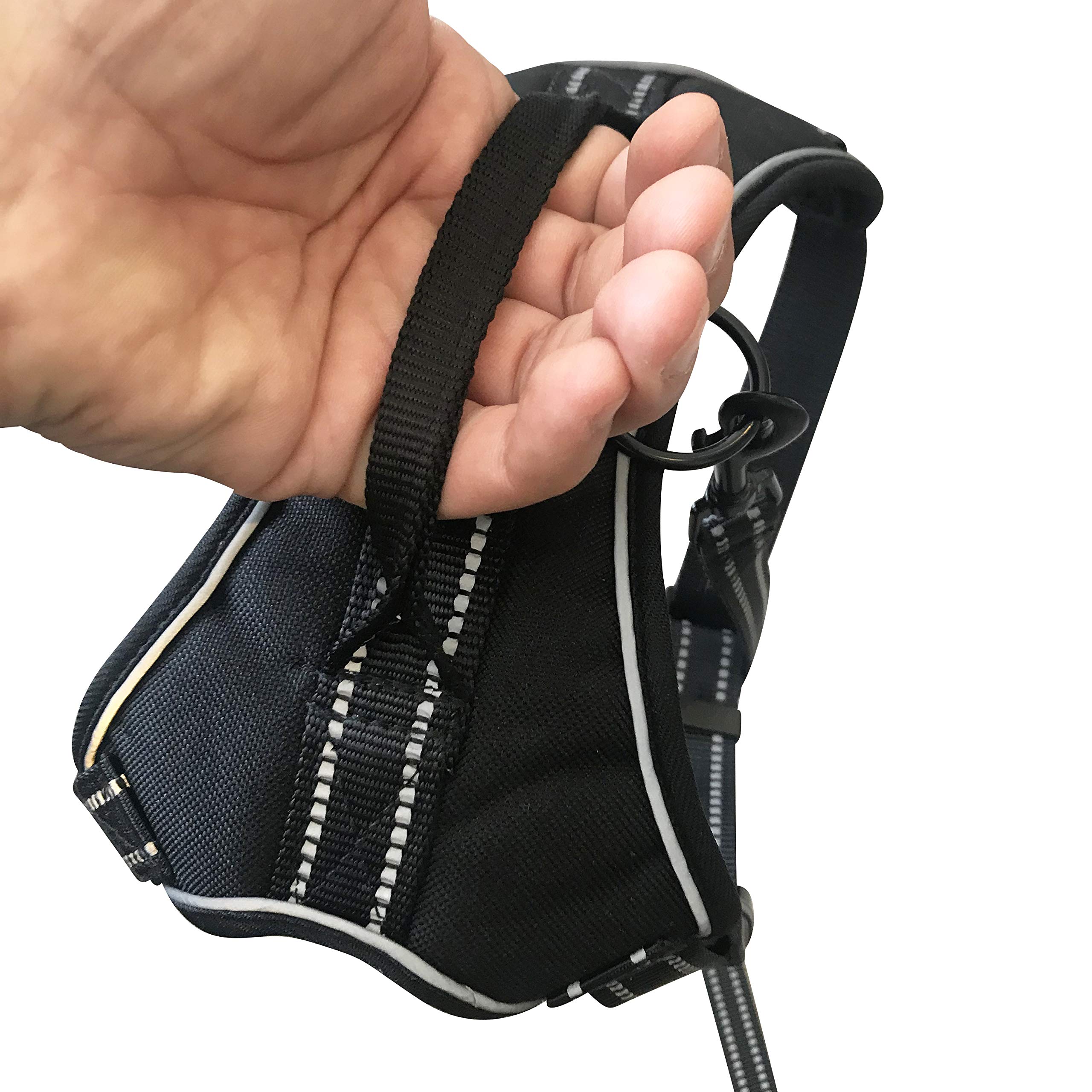 QualityVibe Dog Harness Kit Includes Leash & Waste Bag Holder. Breathable & Padded Material Great Gift for New Dog Owner. Reflective for Night Walk. (Medium, Black)