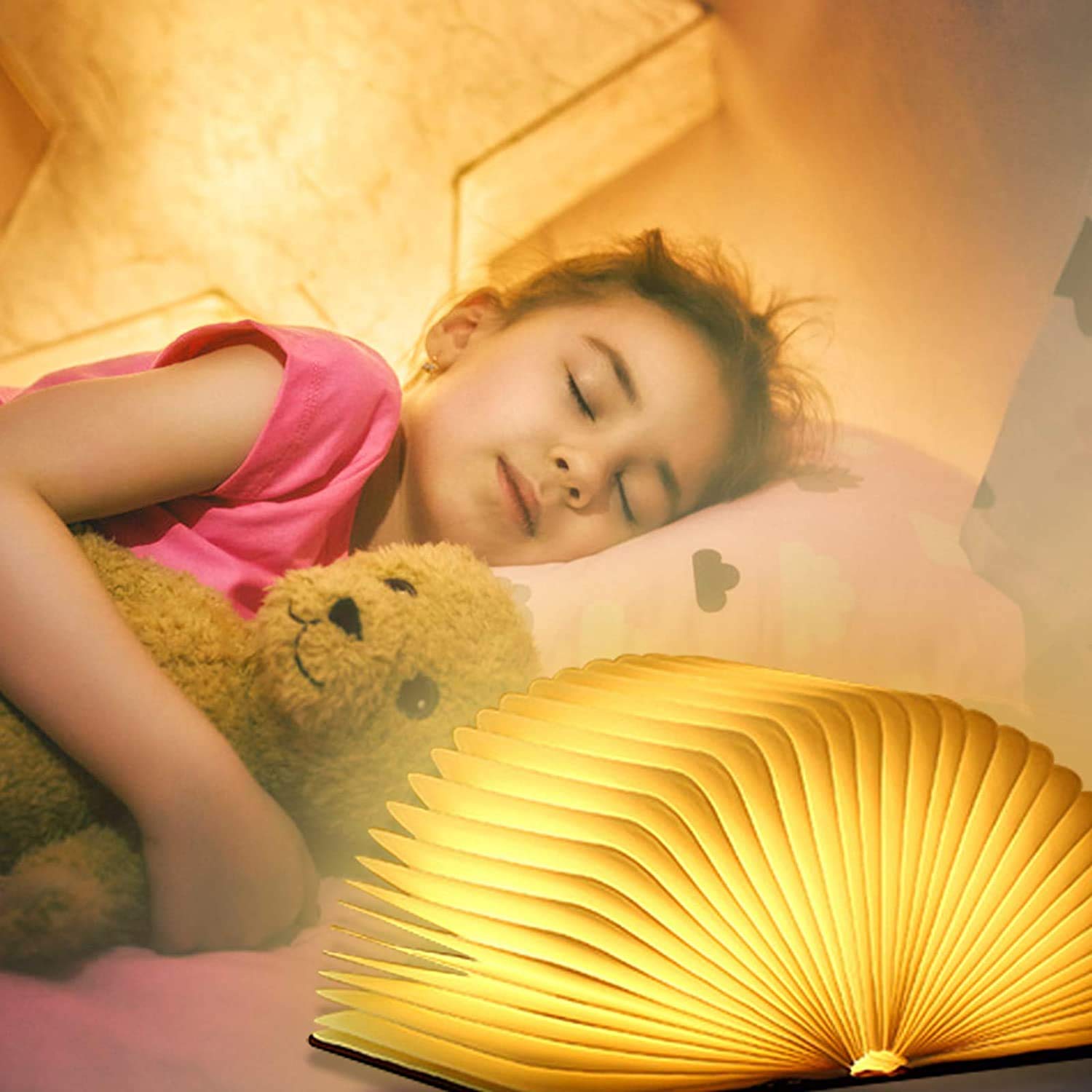Molbory Wooden Book Light,Novelty Folding Book Lamp, Folding Night Light Warm White,USB Rechargeable Wooden Table Lamp,Magnetic Design- Creative Gift Home Office Decor for Family Girlfriend