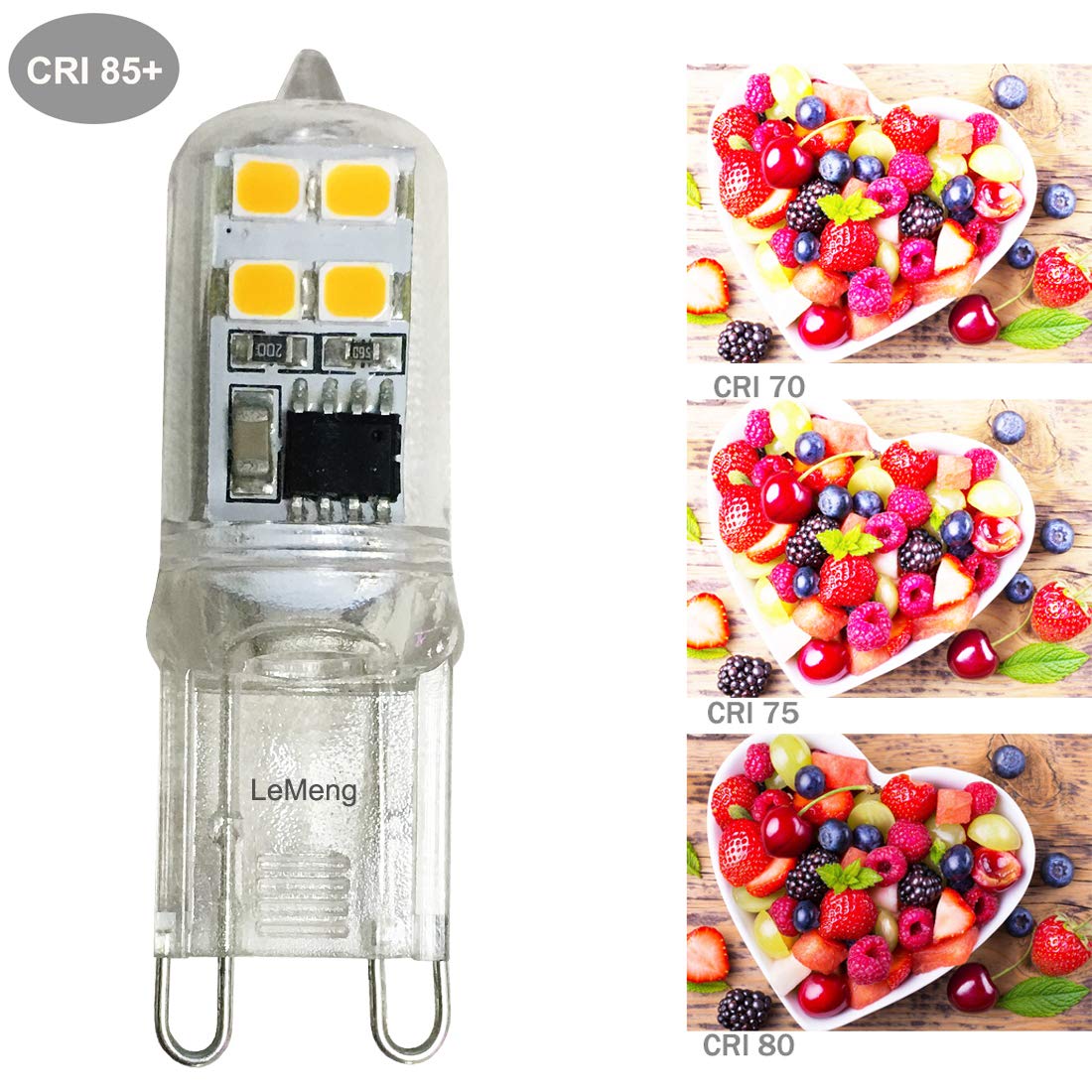 LEMENG G9 LED Light Bulb 2W, Mini Size 20W Equivalent 200LM, Warm White 2700K AC 120V Bi-Pin G9 Base LED Halogen Replacement Bulbs, Not Dimmable- 10 Pack