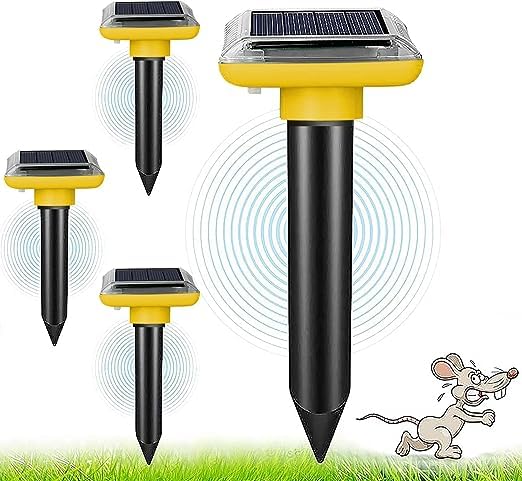 Mole Repellent, Solar Powered Repeller, Gopher Repellent Ultrasonic, Snake Deterrent, Vibration Stakes Outdoor, Repel Vole Gopher for Yard Lawns 4 Pack