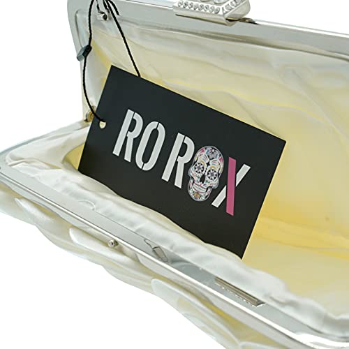 Ro Rox Carrie Retro Vintage Pleat & Roses Evening Prom Party Clutch Handbag Bag - Ivory