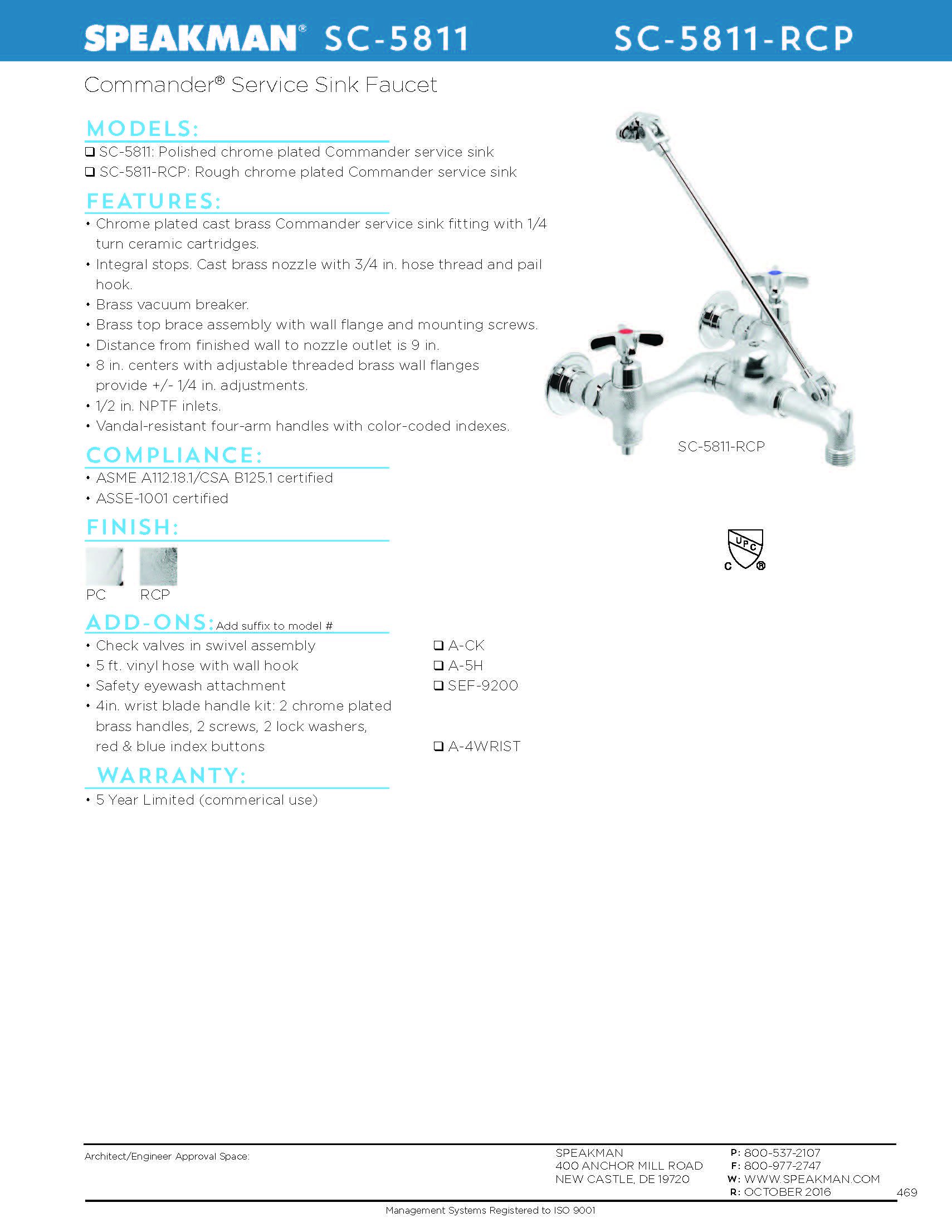 Speakman SC-5811-RCP Commander Service/Utility Sink Faucet, Rough Chrome-Plated