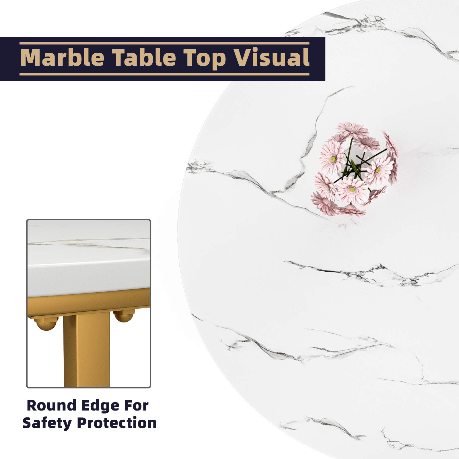 mecor Round Coffee Table, Modern Center Table with Faux Marble Surface top & Gold Metal Legs, Sofa Table for Living Room, Home Office - Marble/Gold