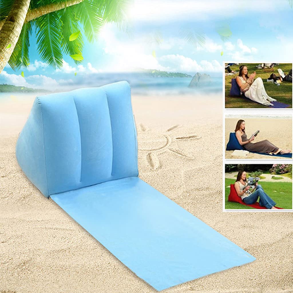 NBT Outdoor Travel Inflatable Triangle Cushion Fashion Leisure PVC Flocking Triangle Beach Cushion, Grass Cushion, Camping Folding Rest (Multiple Colors) (Light Blue)