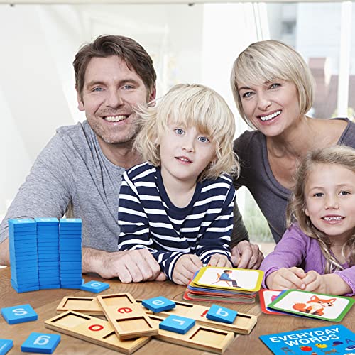 Victostar 121PCS Short Vowel Reading Letters Sorting Spelling Toy Set,Wooden Reading Blocks Learning CVC Sight Words Flashcards Alphabet Montessori Toy Gift for 3 4 5 Years Old