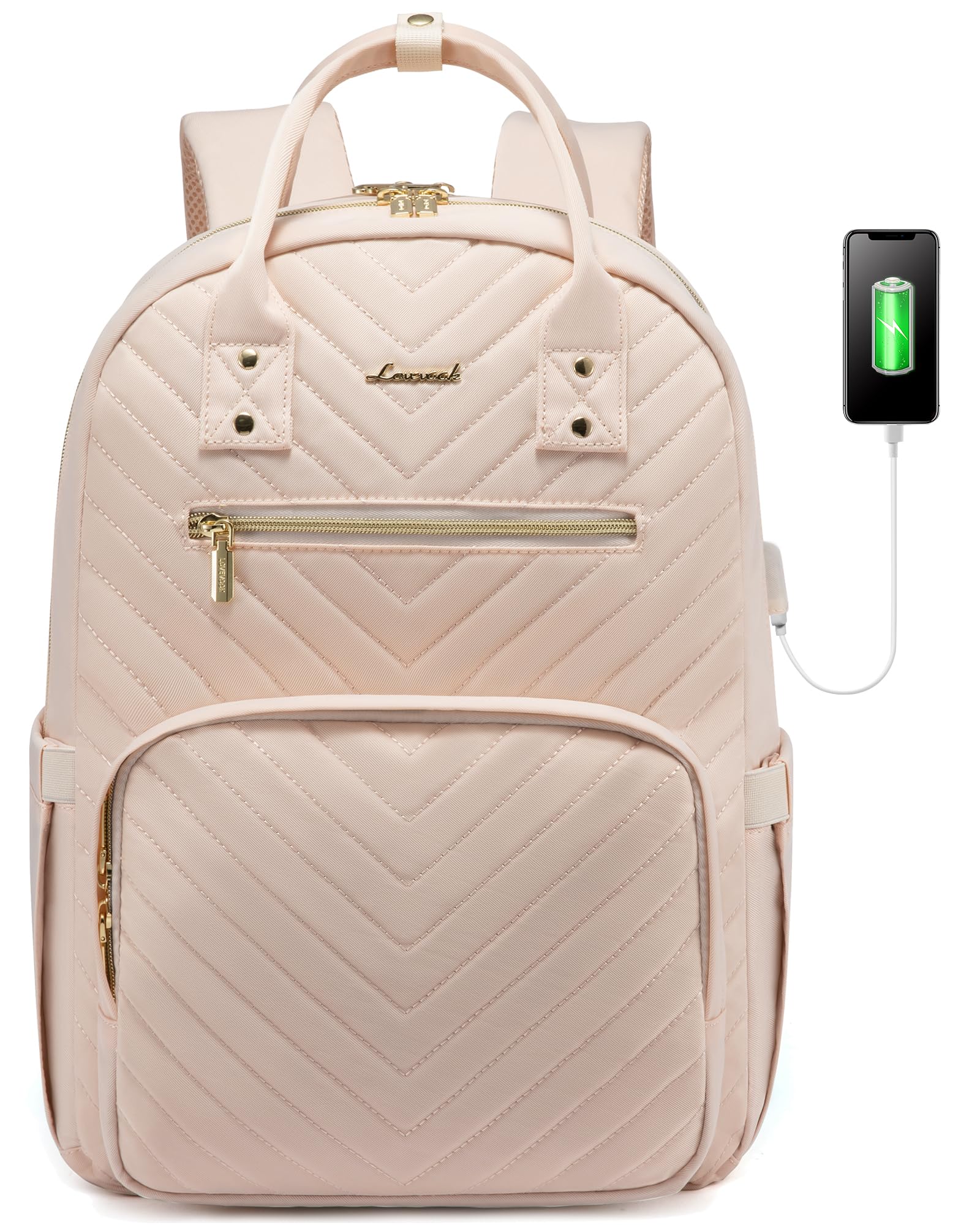 LOVEVOOK Laptop Backpack for Women, Large Capacity Travel Backpack with Luggage Strap, Stylish Women Backpack with USB Port, Waterproof Quilted Work Backpack for Business Casual Black
