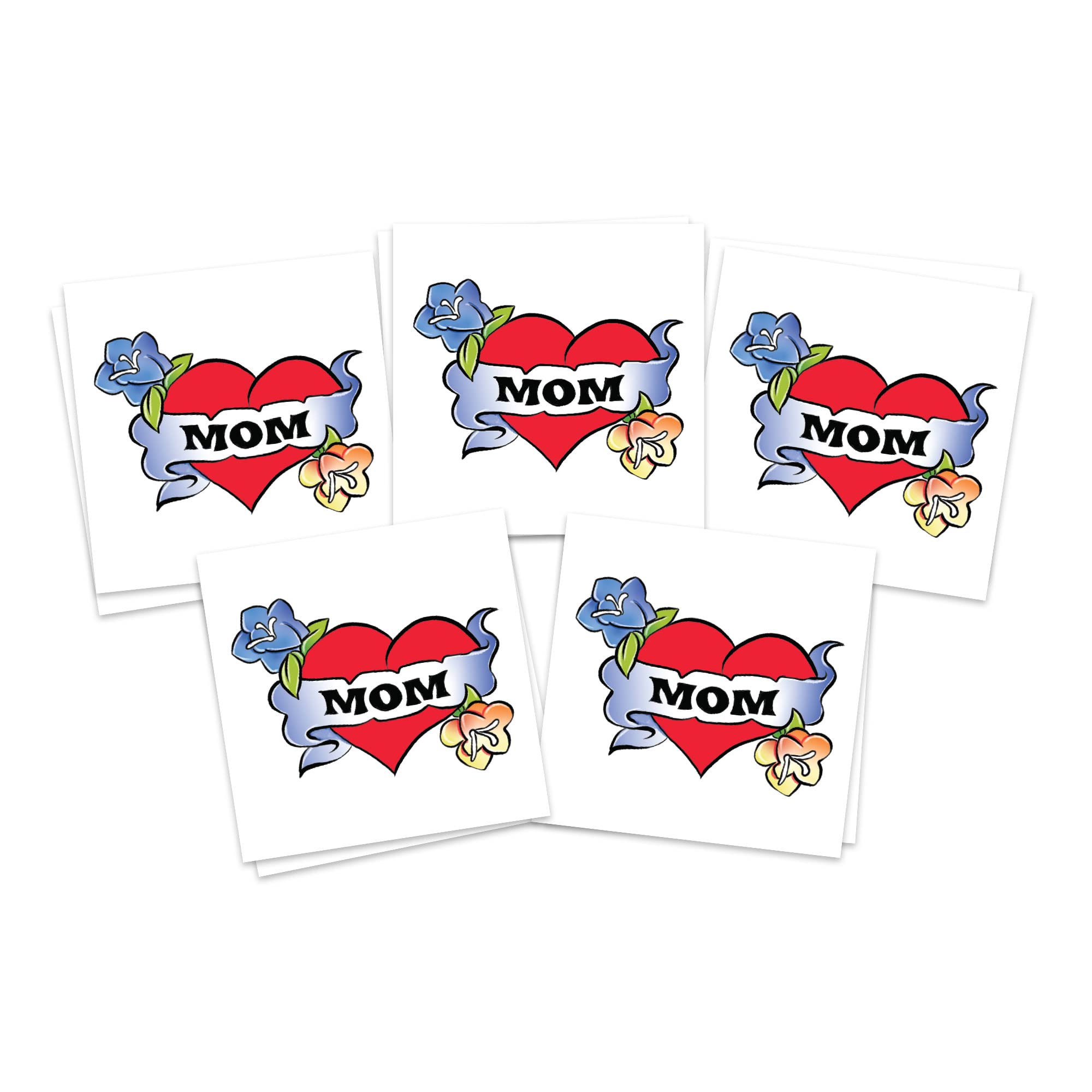 Mom Heart & Flowers Temporary Tattoos | 10 Pack | Skin Safe | MADE IN THE USA | Removable