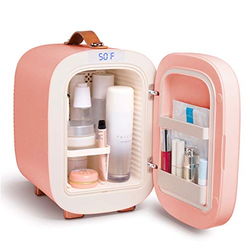 QUBI Mini Fridge, Professional Skincare Fridge, Mini Cosmetics Makeup Fridge, Compact Fridge 5 Liter (Pink, 5L)