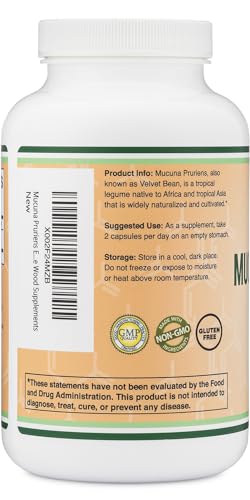 Mucuna Pruriens Extract Capsules - Dopamine Boosting Supplement - 210 Count, 1,000mg Per Serving, 20% (from Velvet Bean) (for Mood and Motivation Support) Third Party Tested by Double Wood