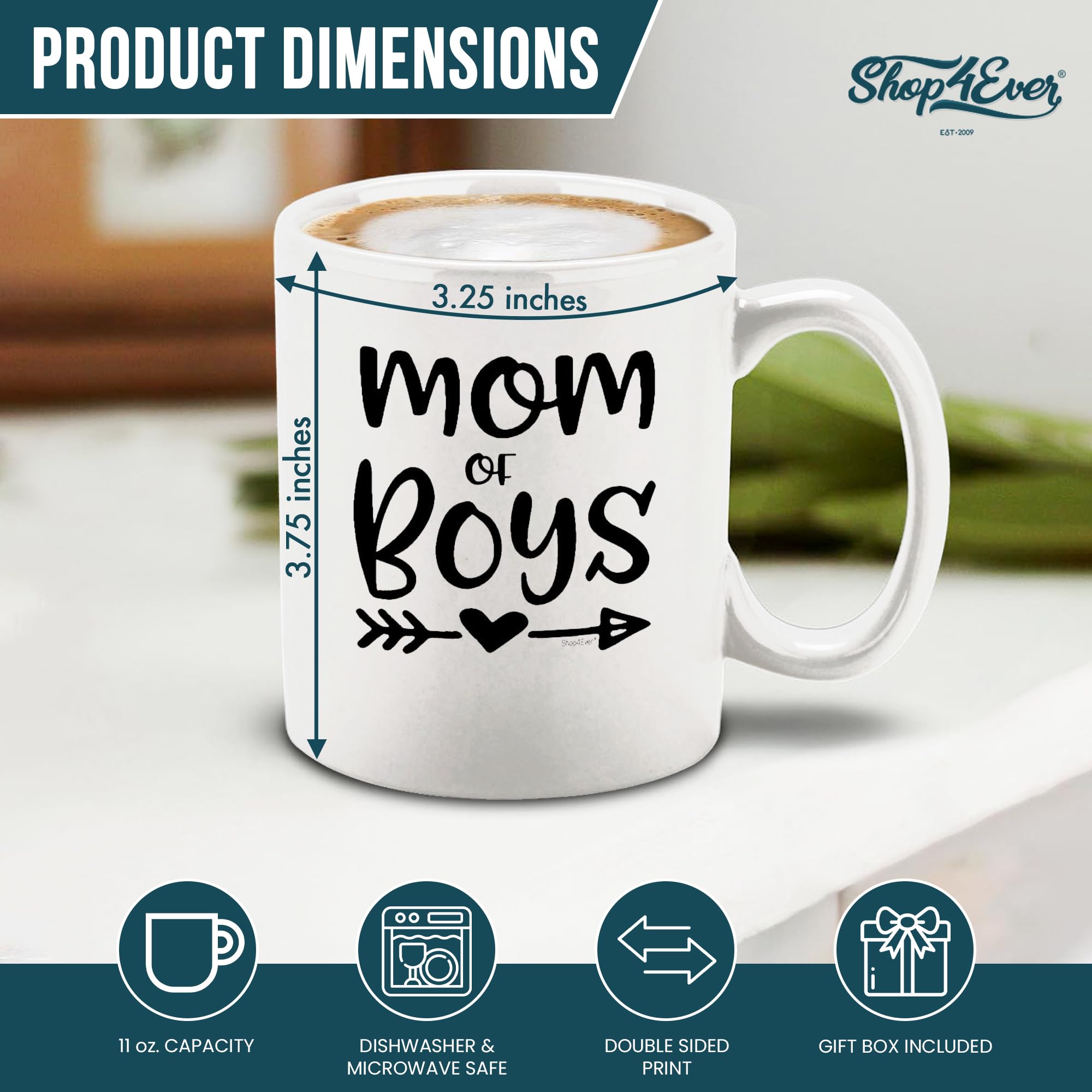 shop4ever Mom of Boys Ceramic Coffee Mug Tea Cup, Boy Mama Mother's Day Gift 11 oz (White)