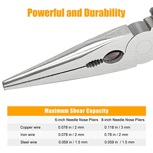 ZUZUAN Premium VISE-GRIP Long Needle Nose Pliers-Β 8β & 6ββ, Paper Clamp Precision, High Carbon Steel, Soft Grip with Wire Cutter, Long Nose Cutting Pliers for Home, Fishing, Jewelry, Crafts,2pcs
