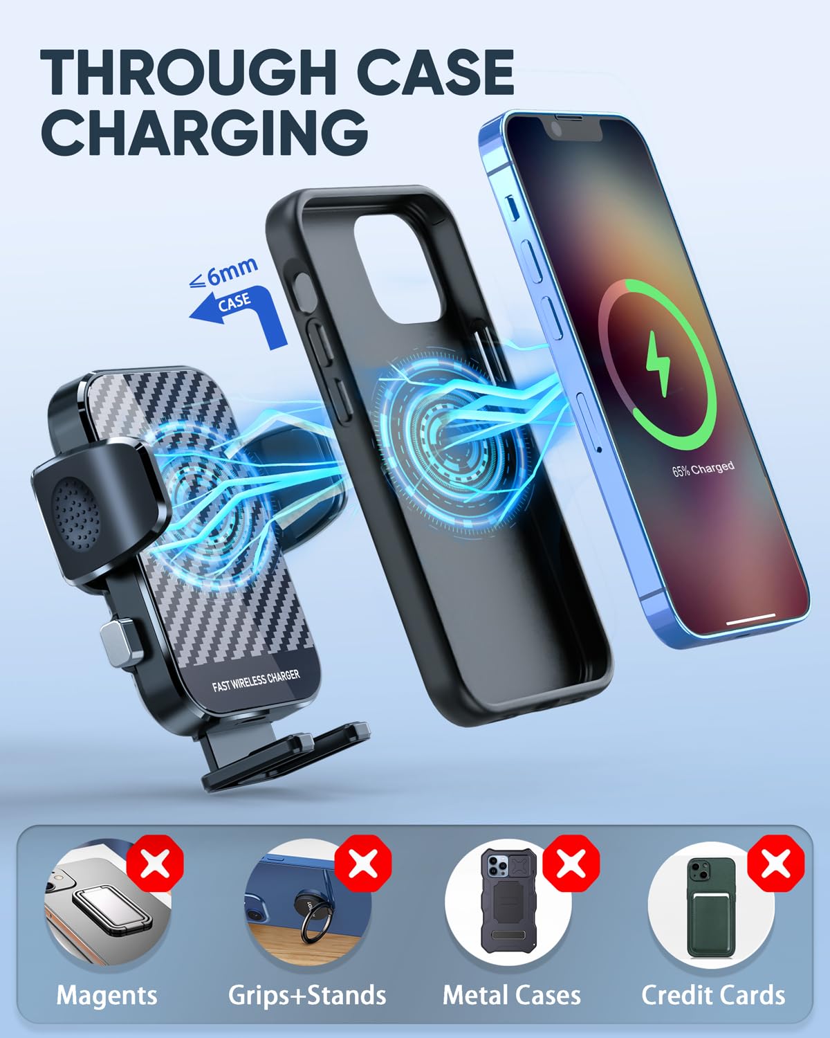 Wireless Car Charger Mount, [Smart Alignment Charging] 15W Qi Fast Charging,Auto Clamping Air Vent Car Phone Holder Mount Wireless Charging for iPhone 13 Pro Max/13Pro/13/12,Galaxy S22 Ultra/S21,etc