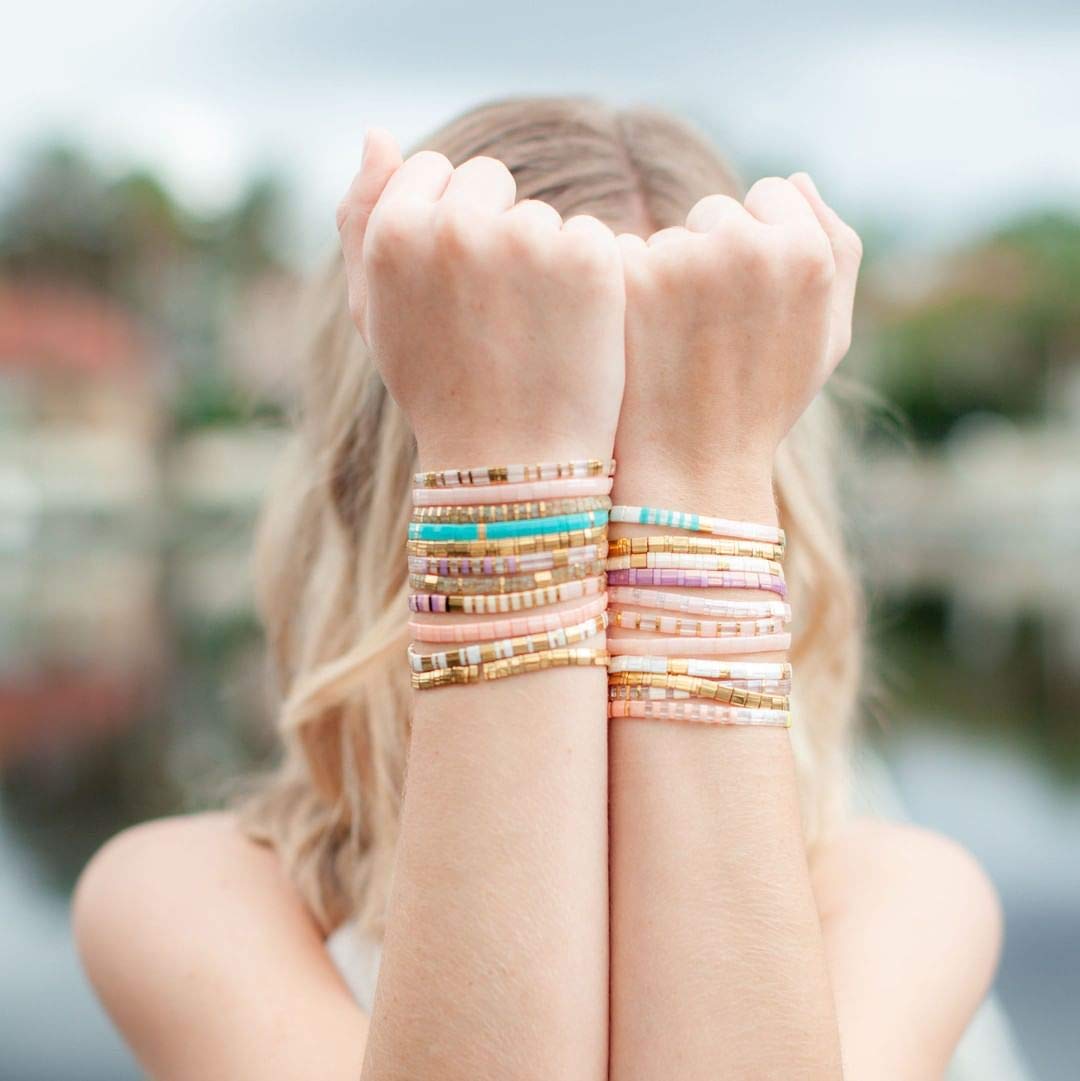 Townshine Tile Bracelet Multicolor Bohemian Style Japan Miyuki bead Elastic Bracelet for Women