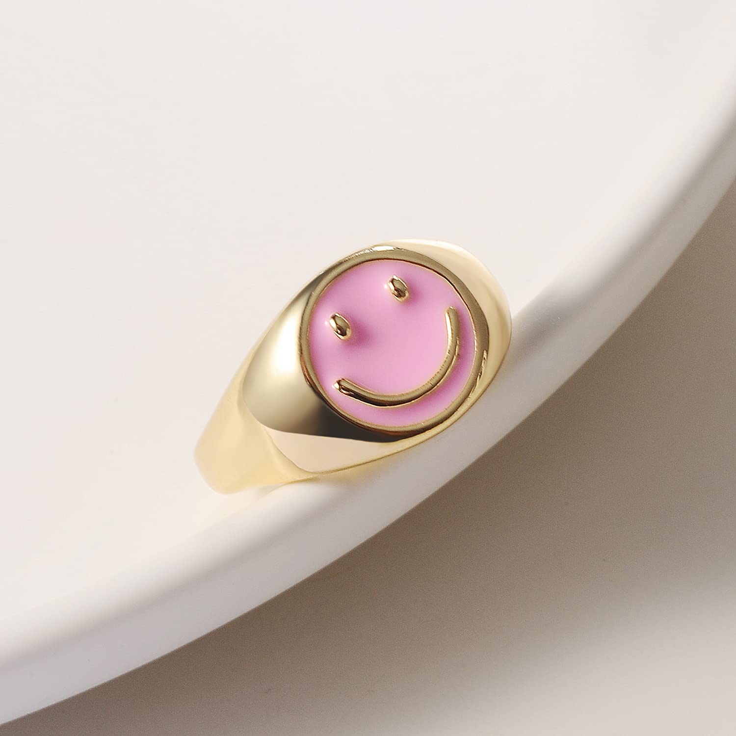 NC 5 Pcs Gold Plated Smiling Face Rings 5 Colors Y2K Cute Ring Adjustable Opening Ring Environment Friendly and Harmless
