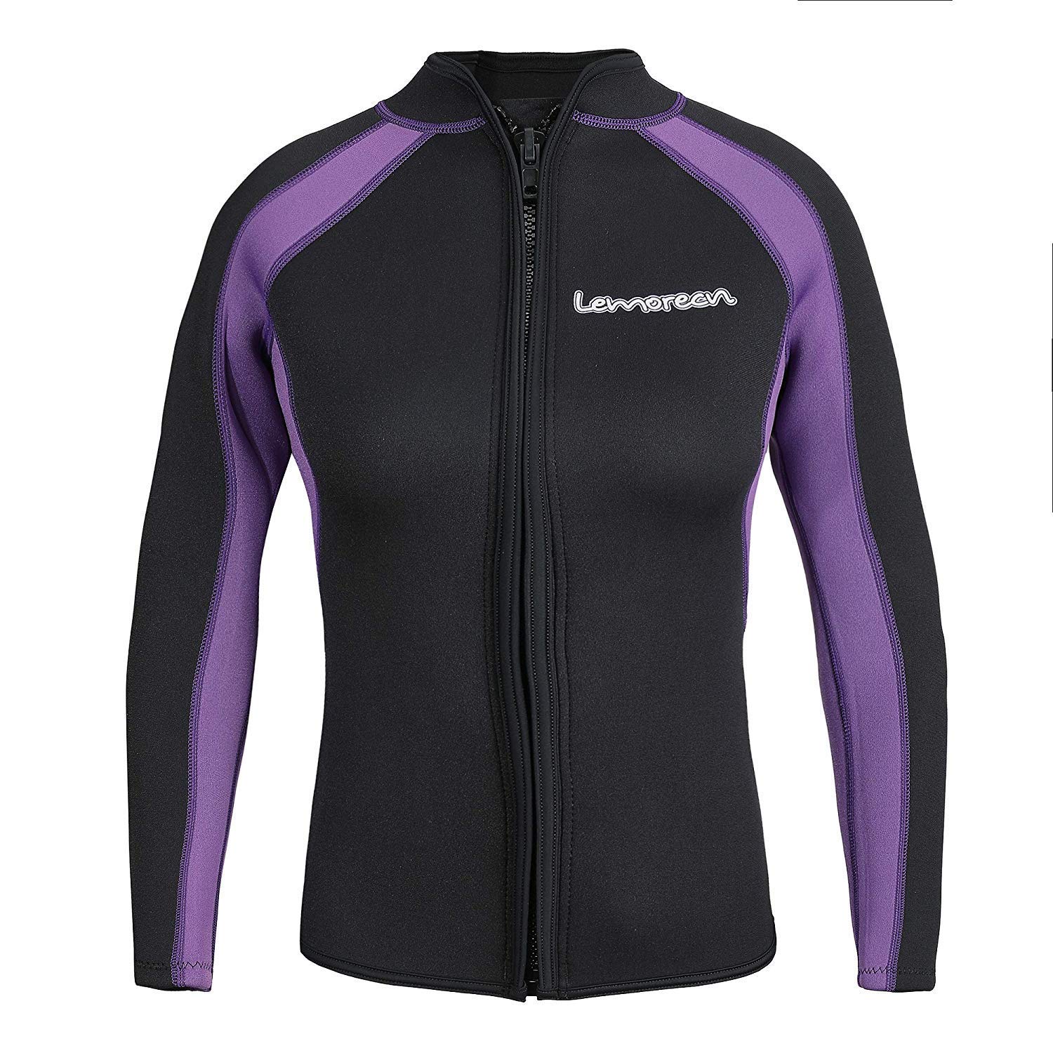 Lemorecn Women's 3mm Wetsuits Jacket Long Sleeve Neoprene Wetsuits Top(2041blackpurple10)