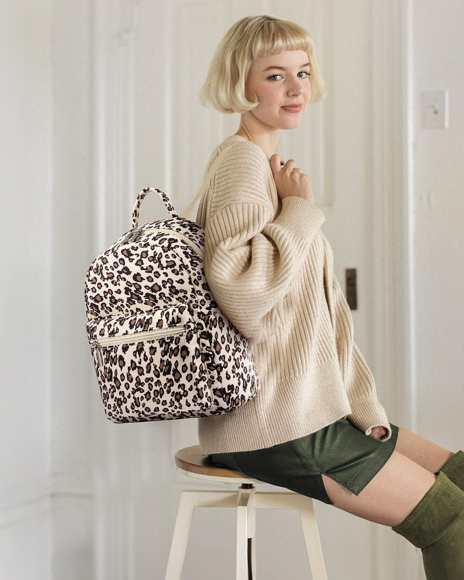 LOVEVOOK Mini Backpack for Women Light Weight Small Waterproof fashion Backpack Purses Daily Backpack Leopard