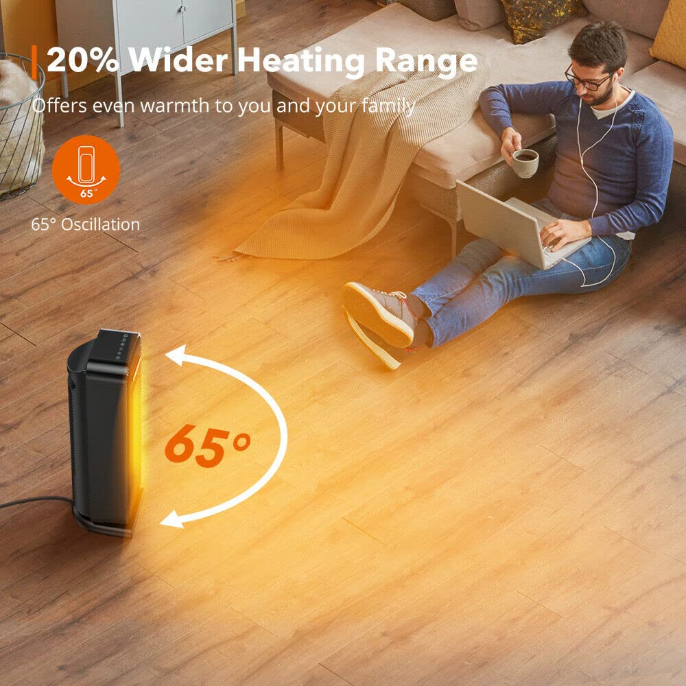 TaoTronics TT-HE003 Space Heater, 1500W Electric Portable Fast Heating Widespread Oscillation ECO Mode 12 Hrs Timer with Remote Control for Indoor Use Home, Small, Black