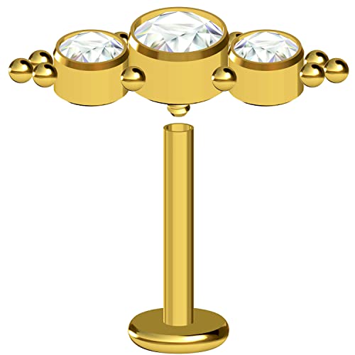 NewkeepsR 16G G23 Gold Gold Plated Titanium Internally Threaded Cubic Zirconia Crescent Cluster Gem Upper Ear Cartilage Labret Stud