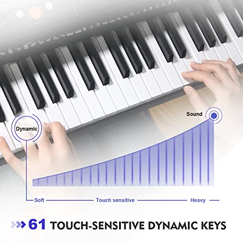 MUSTAR 61 Key Piano Keyboard, Touch Sensitive Keyboard Piano for Beginners, Electric Keyboards Piano with Stand, LCD Display, Headphones, Microphone, Power Adapter, Kids Birthday Gifts, Black