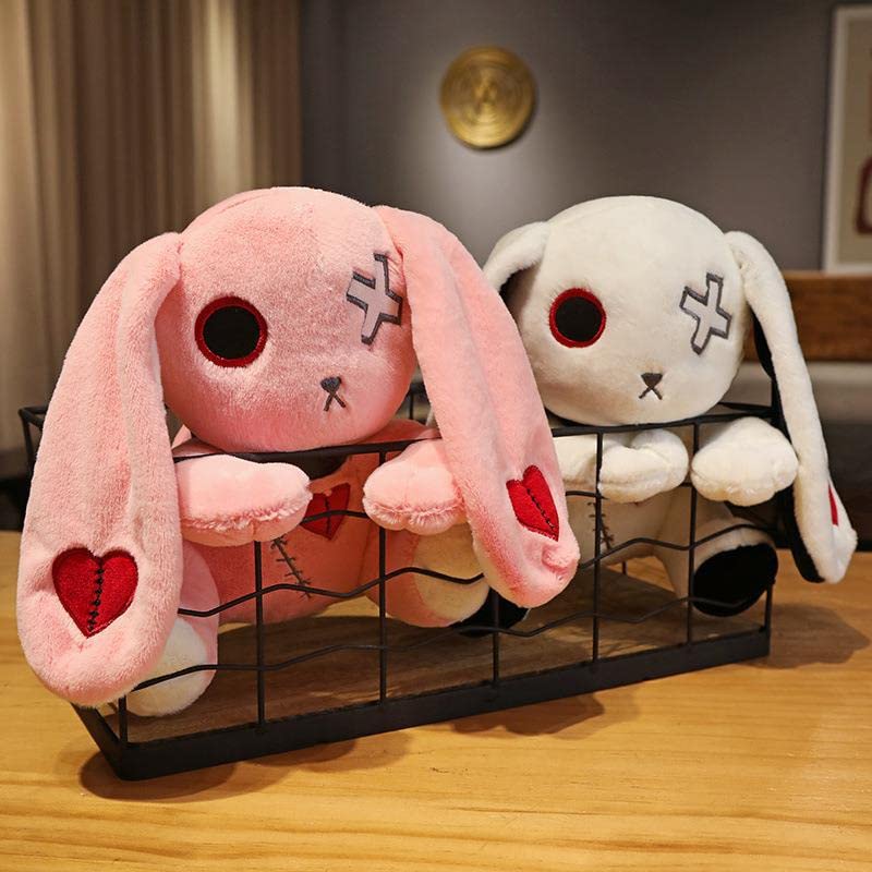 Spooky Goth Plush Bunny, Crazy Scrump Dreadful Stuffed Easter Rabbit Animal Pillow Soft Pink Huggable Lovely Plushie Dolls Gifts For Halloween,12in (Black)